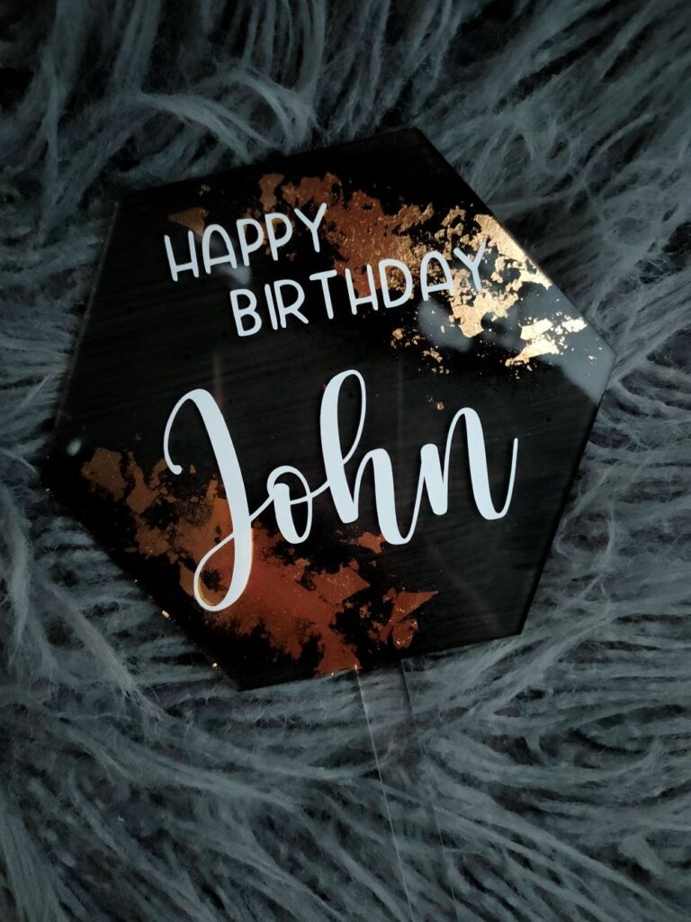 Gold flake cake topper | Happy Birthday - Vinyl It
